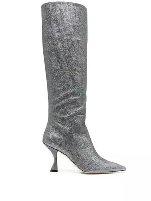 STUART WEITZMAN Crystal-embellished Calf Leather Boots - Silver