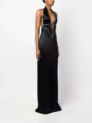 GENNY Embellished Plunge Halterneck Maxi Dress
