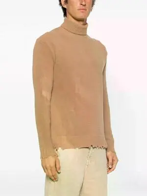 LANEUS Wool Ripped Detail Roll Neck Sweatshirt
