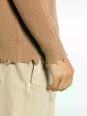 LANEUS Wool Ripped Detail Roll Neck Sweatshirt