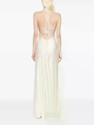 REFORMATION Ivory Halterneck Maxi Dress With Rear Tie And Button Fastening - Neutrals