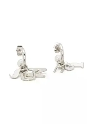 Sunnei Tone Metal Lettering Dangle Hoop Earrings - Silver