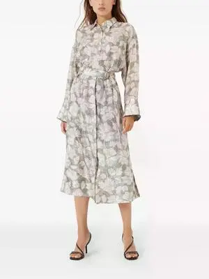 Brunello Cucinelli Silk Leaf Print Midi Dress