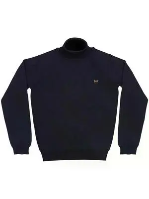 PELO FOUNDATION Dog Appliqué Merino Wool High Neck Jumper - Blue