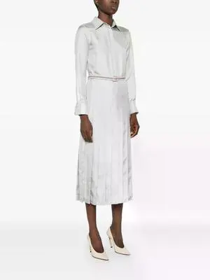 Thom Browne Rwb Stripe Belted Silk Midi Shirtdress