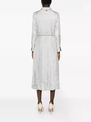 Thom Browne Rwb Stripe Belted Silk Midi Shirtdress