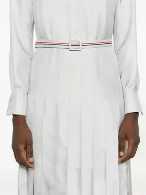 Thom Browne Rwb Stripe Belted Silk Midi Shirtdress