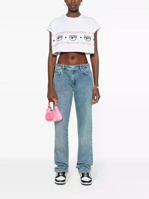 CHIARA FERRAGNI Logo Embroidered Straight Leg Jeans