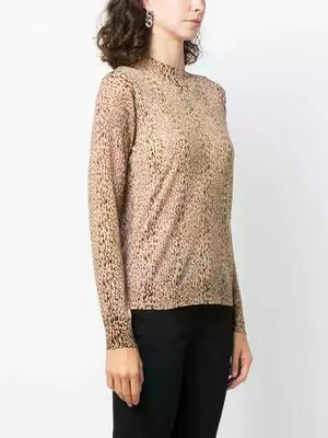 TWINSET Leopard-print Fine-knit Mock Neck Jumper