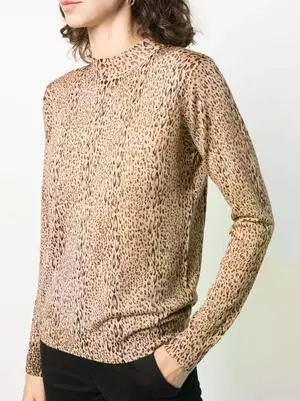 TWINSET Leopard-print Fine-knit Mock Neck Jumper