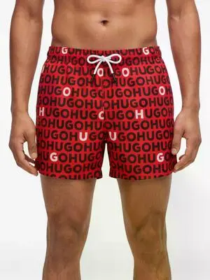 BOSS Logo Print Swim Shorts - Red
