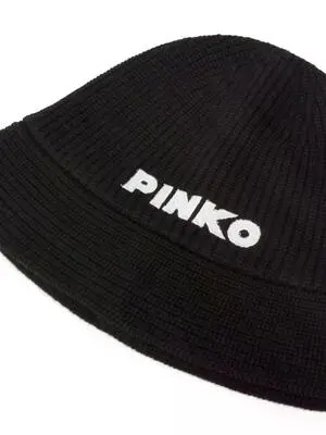 Pinko Logo Appliqué Ribbed Knit Bucket Hat