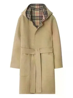 Burberry Reversible Wool Wrap Coat With Signature Check - Neutrals