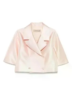 BLANCA VITA Satin Double-breasted Blazer - Neutrals