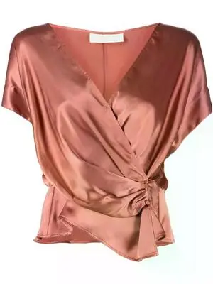 Michelle Mason Michelle Mason Draped V-Neck Silk Top Brown