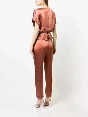 Michelle Mason Draped V-neck Silk Top - Brown