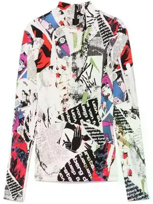 Diane Von Furstenberg Doha Long-sleeve Top With Poster Girl Print - Neutrals