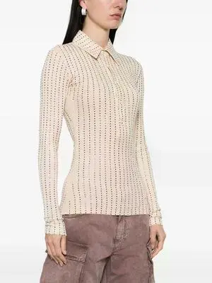 Attico Rhinestone-embellished Long-sleeve Polo Shirt - Neutrals