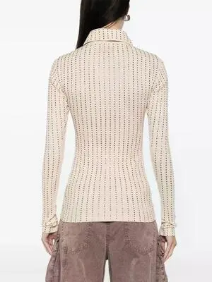 Attico Rhinestone-embellished Long-sleeve Polo Shirt - Neutrals