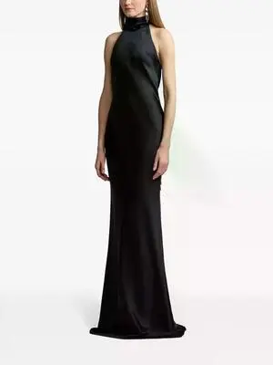 Ralph Lauren Satin Sleeveless High Neck Gown - Black