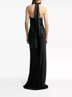 Ralph Lauren Satin Sleeveless High Neck Gown - Black
