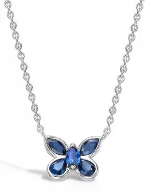PRAGNELL 18kt White Gold Butterfly Sapphire Pendant Necklace - Silver