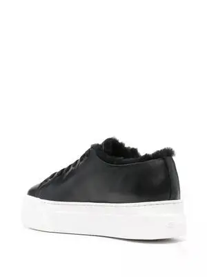 Santoni Leather Flatform Sneakers With Shearling Lining - Black