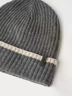Brunello Cucinelli Cashmere Beanie Hat With Monili Chain Detail - Grey