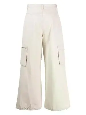 GESTUZ Alabaster Stretch Organic Cotton Multiple Pockets Wide Leg Trousers
