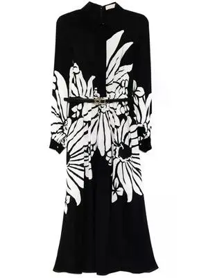 Elie Saab Printed Silk Maxi Dress - Black
