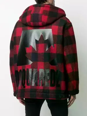 Dsquared2 Checked Single-breasted Coat With Drawstring Hood