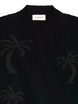 LANEUS Jacquard Sweater With Palm Tree Print - Black