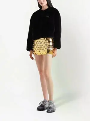 Prada Faux Fur Triangle Logo Jacket