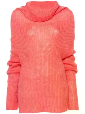 Yohji Yamamoto Mohair-wool Blend Ribbed Knit Cowl Neck Sweater - Pink