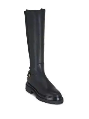 Santoni Leather Knee High Boots With Decorative Buckle Detail