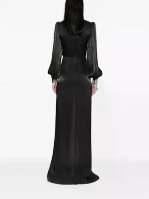 NISSA Twist-detail Plissé Maxi Dress - Black