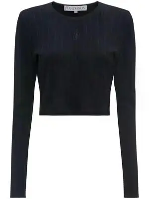 JW Anderson Anchor-embroidered Cropped Top - Black