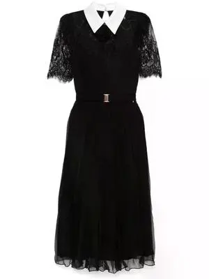 NISSA Lace-detailed Silk Midi Dress - Black