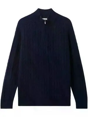 Pringle Of Scotland Lambswool Cable Knit Quarter Zip Sweater - Blue