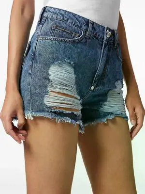 Philipp Plein Mid-rise Ripped Denim Shorts