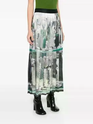 MSGM Pleated Maxi Skirt With Painterly Print