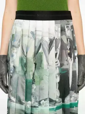 MSGM Pleated Maxi Skirt With Painterly Print