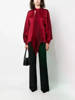 DEL CORE Pleated Pussy-bow Satin Blouse