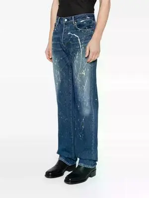 Yohji Yamamoto Paint Splatter Straight Leg Jeans - Blue