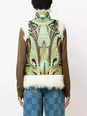 La DoubleJ Graphic-print Shearling-trim Vest