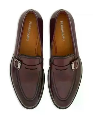 FERRAGAMO Gancini Plaque Leather Loafers