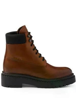 Prada Leather Combat Lace-up Boots - Brown