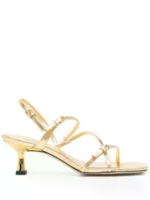 Sandro Patent Leather Strappy Heeled Sandals - Gold