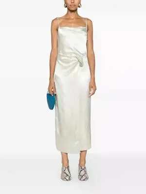 Nanushka Ecru Satin Midi Dress With Cowl Neck
