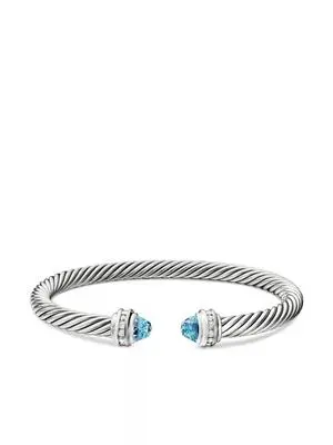 David Yurman Sterling Silver Classic Cable Blue Topaz And Diamond Bracelet - Ssabtdi Silver